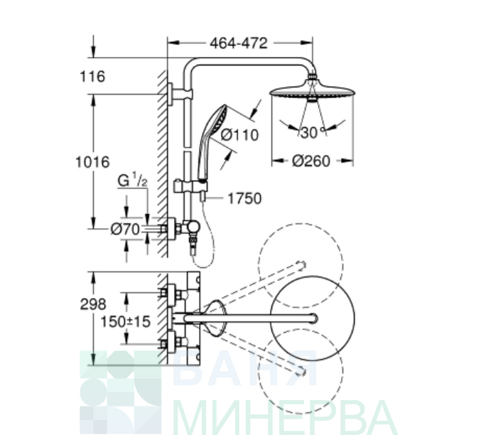 GROHE 27296003 Euphoria 260 Душ система с термостат - | Баня Минерва София