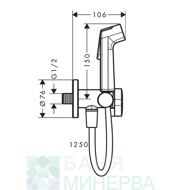 HANSGROHE 29232000 1jet SEcoSmart+ Комплект интимен душ-Външна част ...