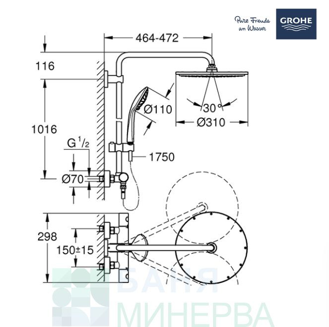 GROHE 26075GL0 EUPHORIA XXL 310 душ система с термостатен смесител Cool ...